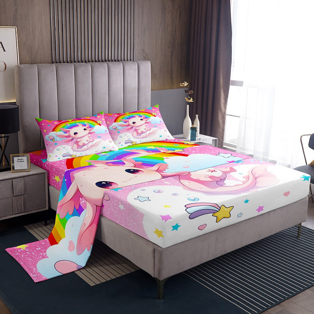 Manfei Cute Axolotl Full Size Sheets,Colorful Triangle Stars Bed Sheets ...