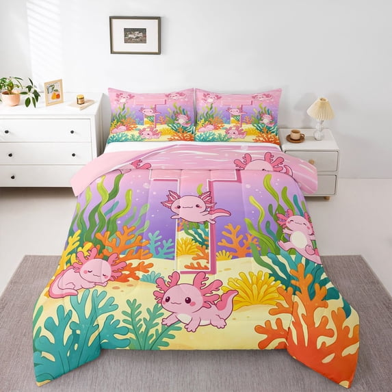 Manfei Cute Axolotl Queen Comforter Set,Monogrammed T Print Comforter ...