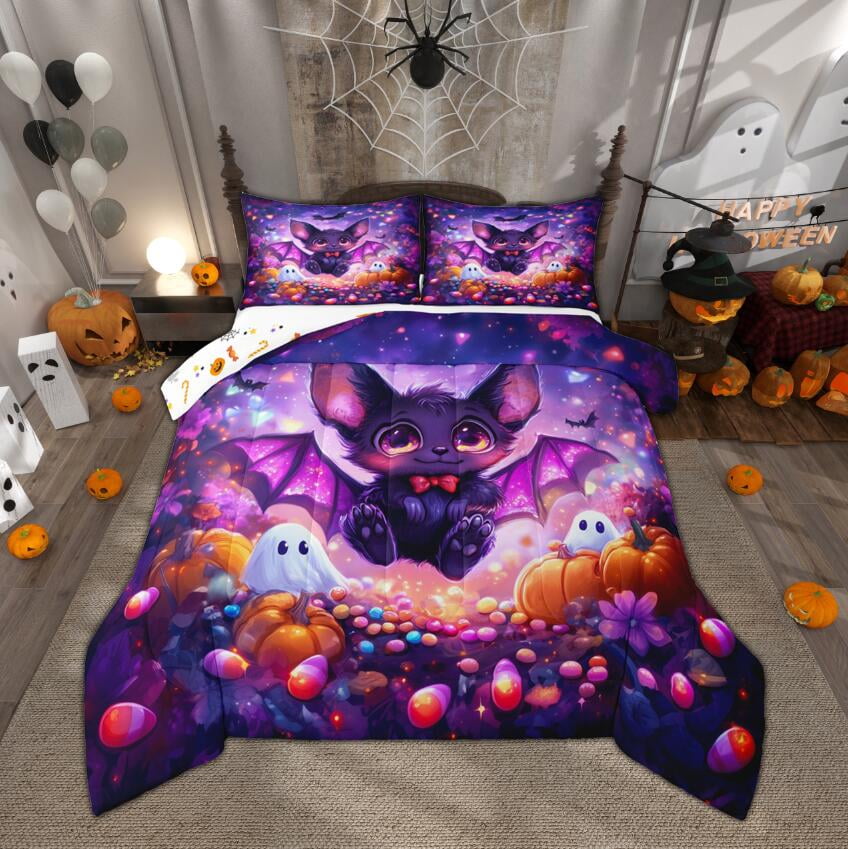 Manfei Cute Bat Elf Queen Comforter Set, Halloween Ghost Pumpkin ...