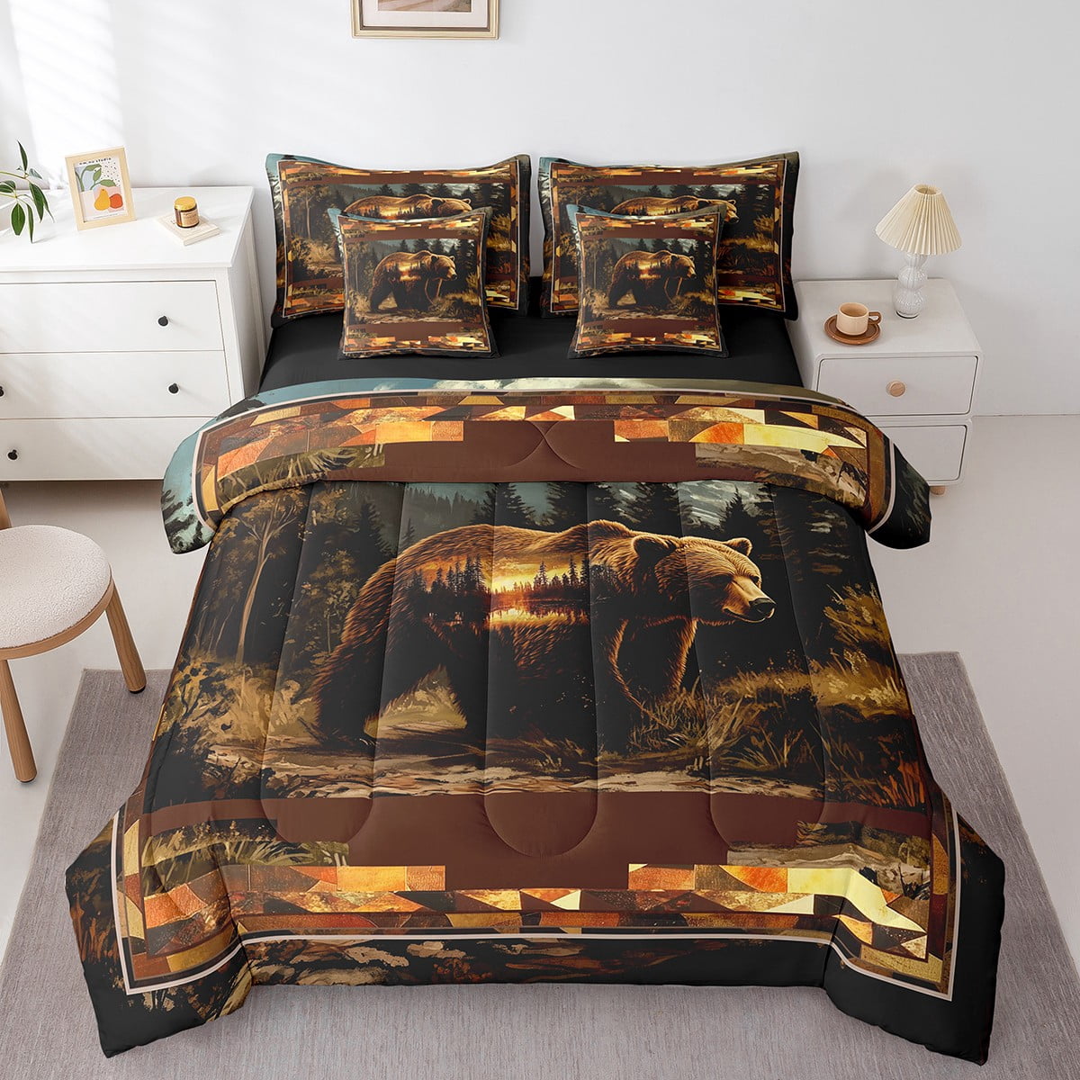 Manfei Cute Bear Bed in a Bag Twin Size,Wild Animal Bed Set,Retro Farm ...