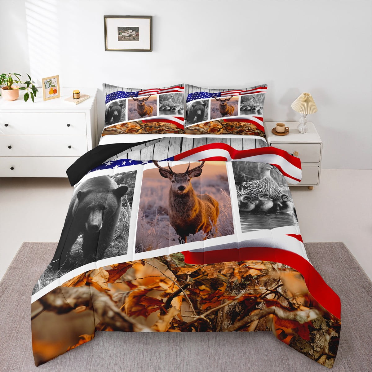 Manfei Cute Bear Deer Full Size Comforter Sets,Anerican Flag Bedding ...