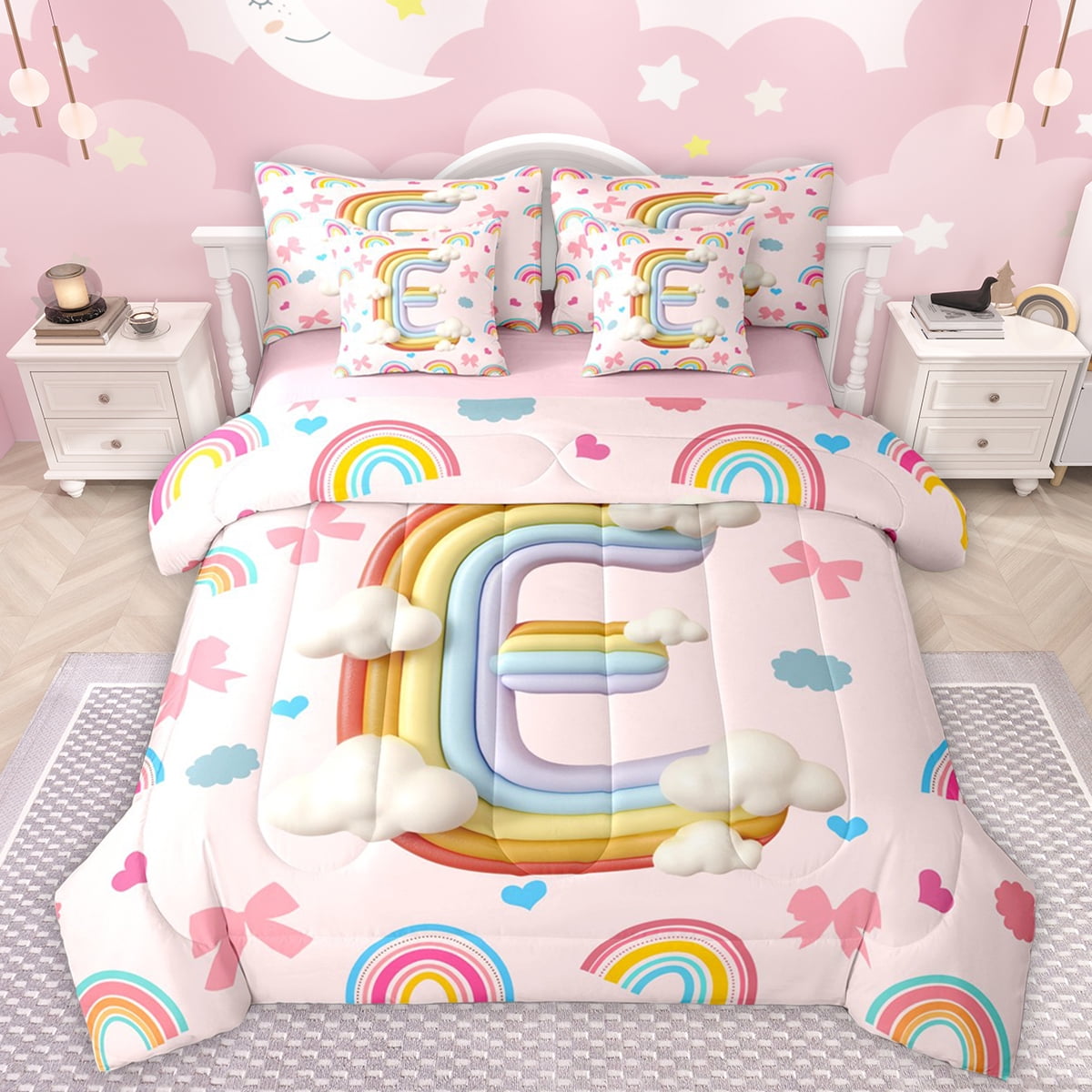 Manfei Cute Bow Ribbon 7pcs Bedding Comforter Set,3D Rainbow Balloon ...