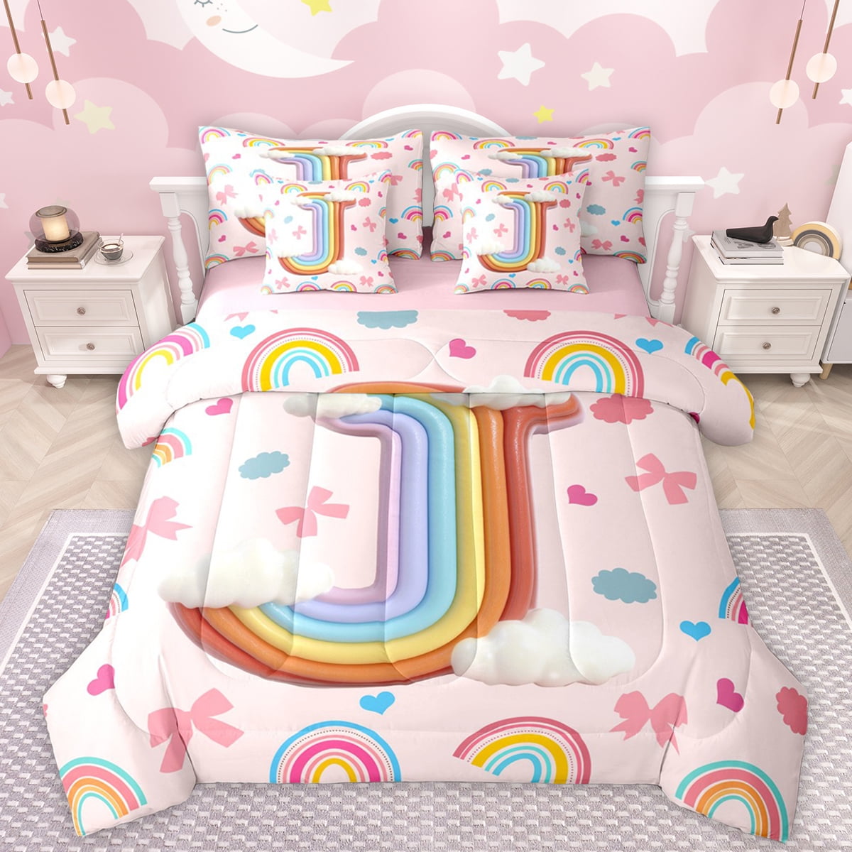Manfei Cute Bow Ribbon 7pcs Bedding Comforter Set,3D Rainbow Balloon ...
