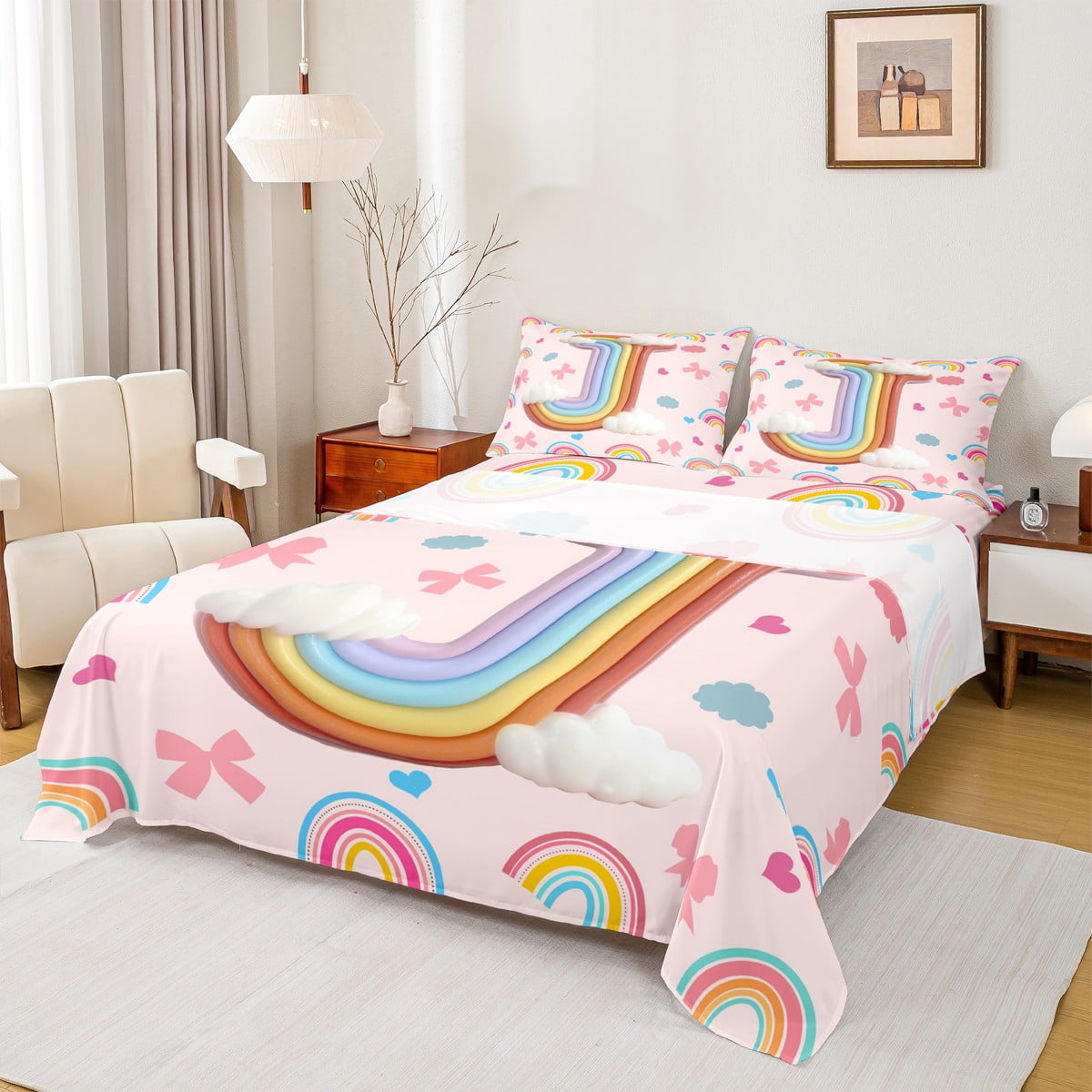 Manfei Cute Bow Ribbon Full Size Sheets,3D Rainbow Balloon Bed Sheets ...