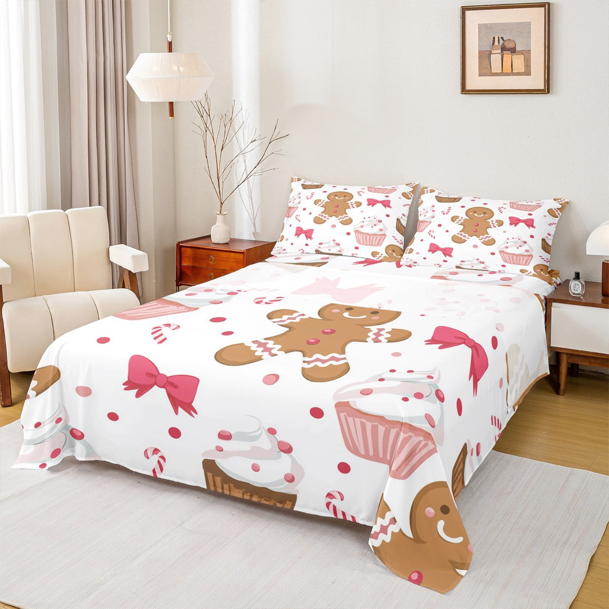 Manfei Cute Bow Tie Bed Sheets,Brown Gingerbread Man King Sheets,Sweet ...