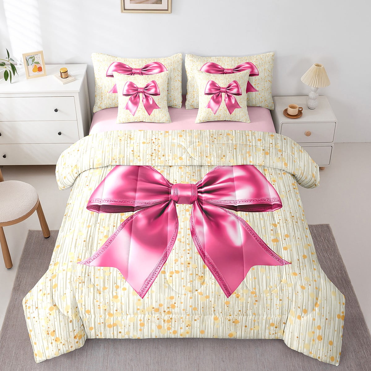 Manfei Cute Bowknot Bed in a Bag Full Size,Yellow Splashing Ink Bed Set ...