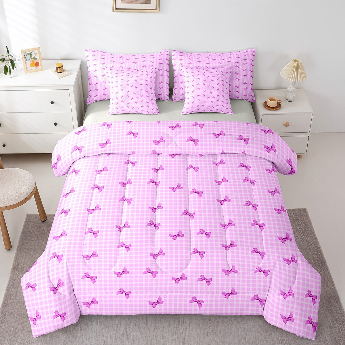 Manfei Cute Bowknot Bedding Sets Queen Size,Ribbon Bow Comforter Sets ...