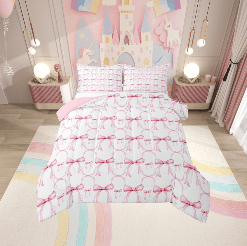 Manfei Cute Bowknot Comforter Sets Twin Size,Girls Ribbon Bow ...