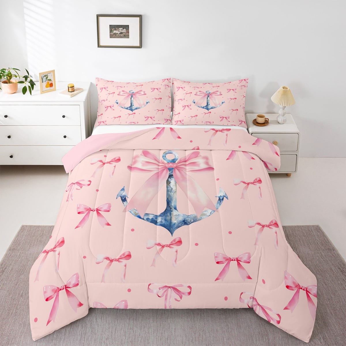 Manfei Cute Bowknot Full Size Comforter Sets,Pink Ribbon Bow Bedding ...
