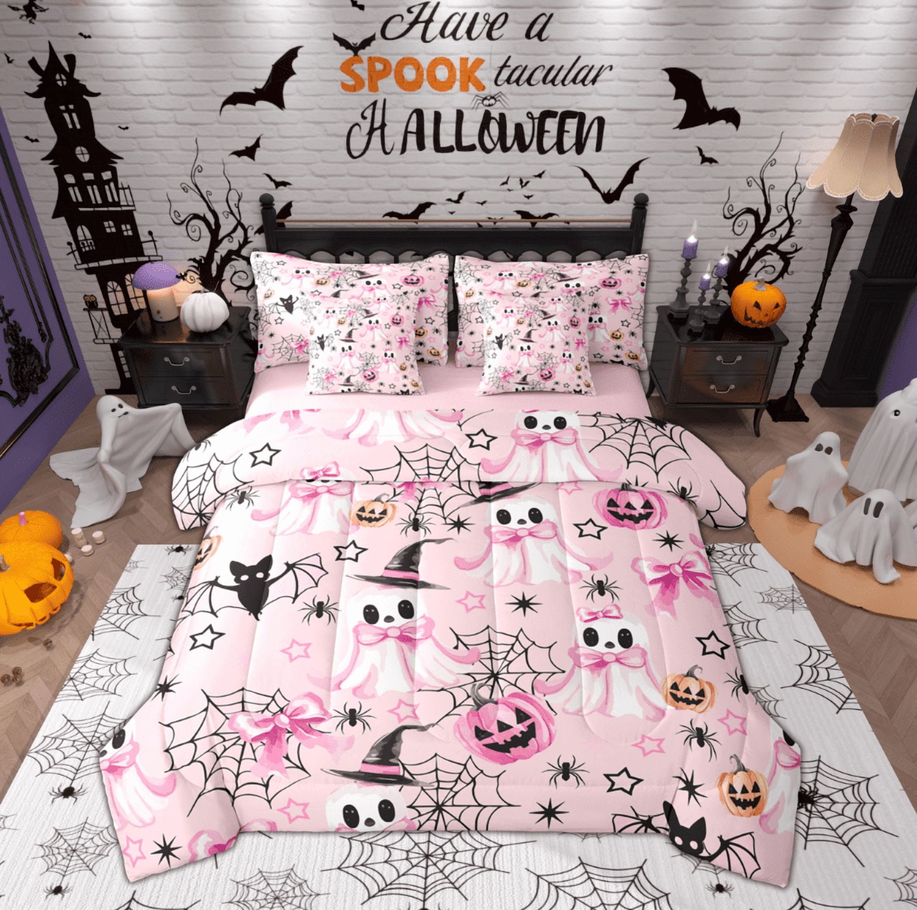 Manfei Cute Bowknot Ghost Twin Bedding Sets 7-Piece for Teen, Kawaii ...