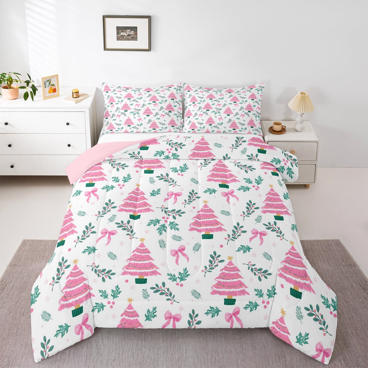 Manfei Cute Bowtie Bow Queen Comforter Set,Cartoon Christmas Tree ...