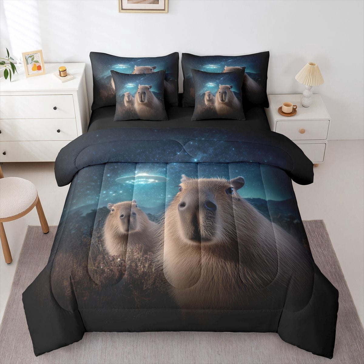 Manfei Cute Capybara 7 Pieces Full Size Bedding Sets,Night Sky Print ...