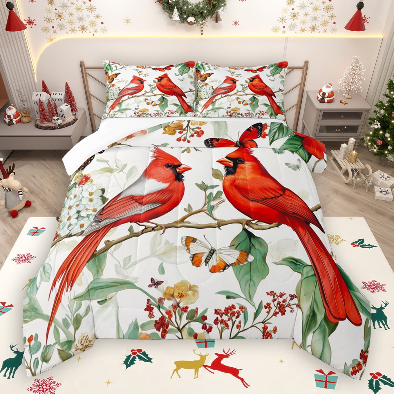 Manfei Cute Cardinals Full Size Comforter Sets,Rustic Flower Moth ...