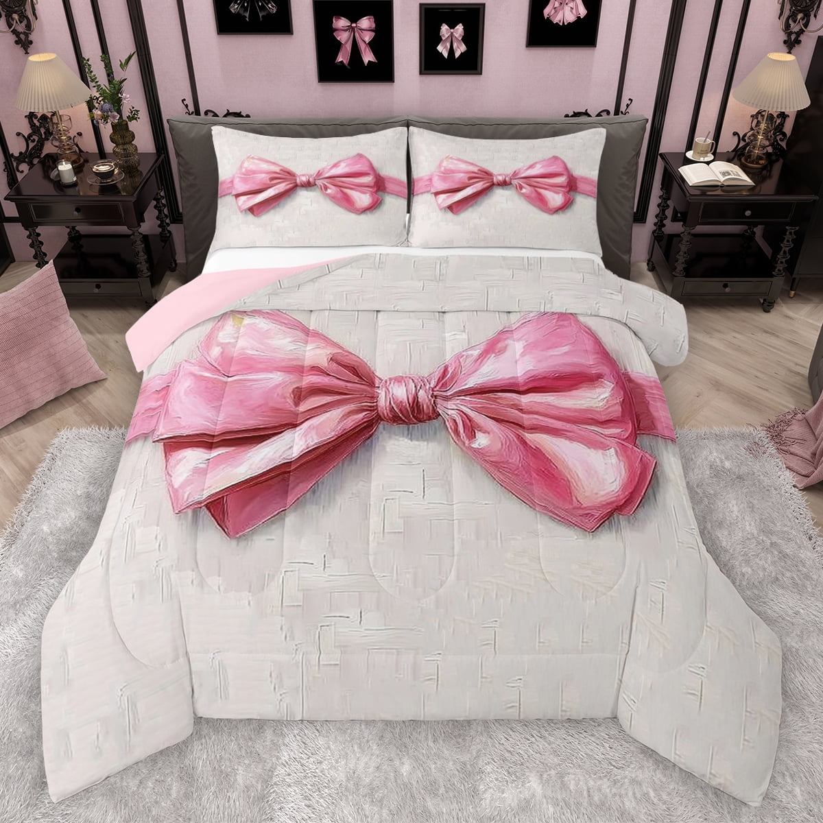 Manfei Cute Cartoon Bowtie Queen Comforter Set,Oil Painting Art Bedding ...