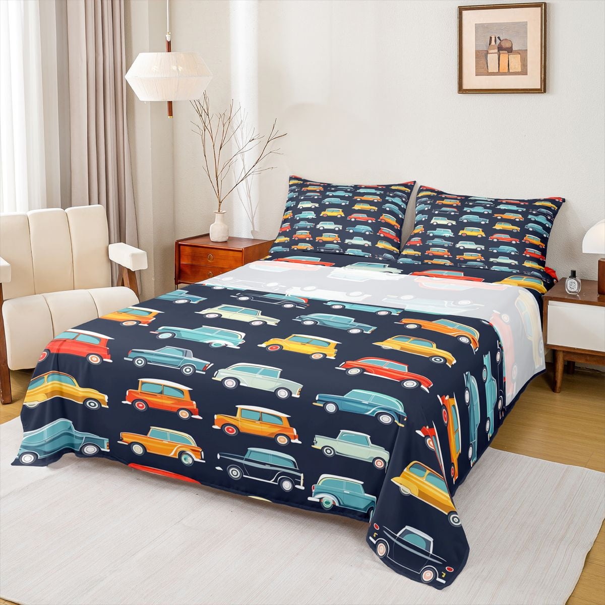Manfei Cute Cartoon Car Full Size Sheets,Colorful Vehicle Bed Sheets ...