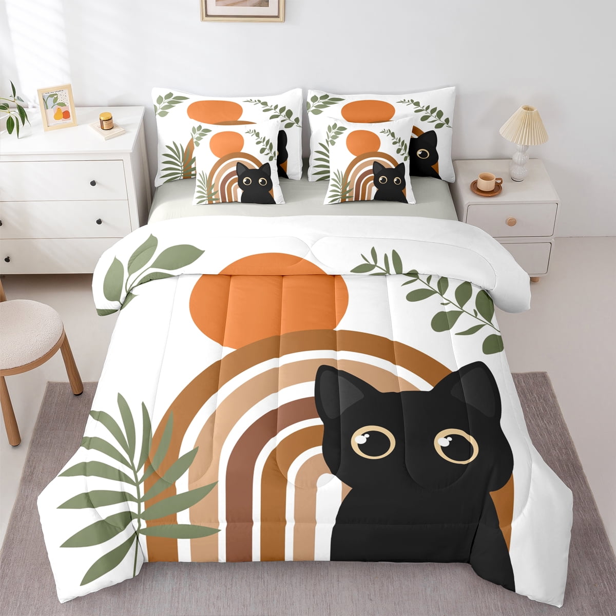 Manfei Cute Cartoon Cat 7pcs Bedding Comforter Set,Black Pet Kitten ...