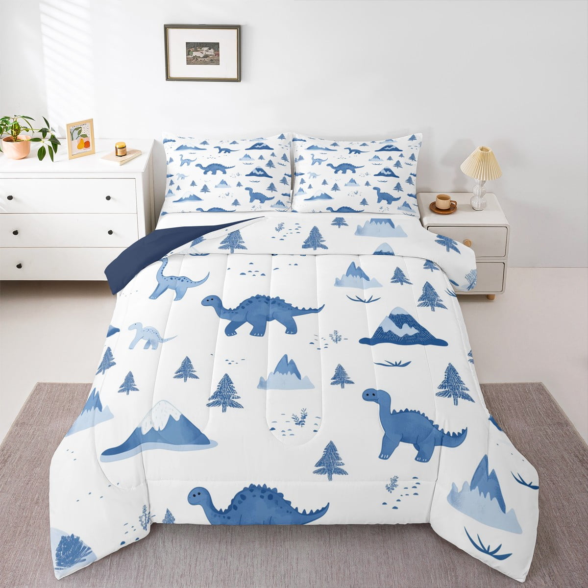 Manfei Cute Cartoon dinosaur Queen Comforter Set,Natural Mountain Pine ...