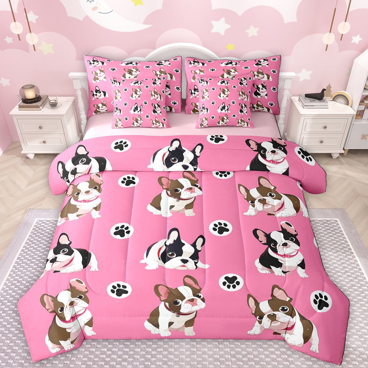 Manfei Cute Cartoon Dogs 7-Piece Bedding Comforter Set,Pet Dog Paws ...