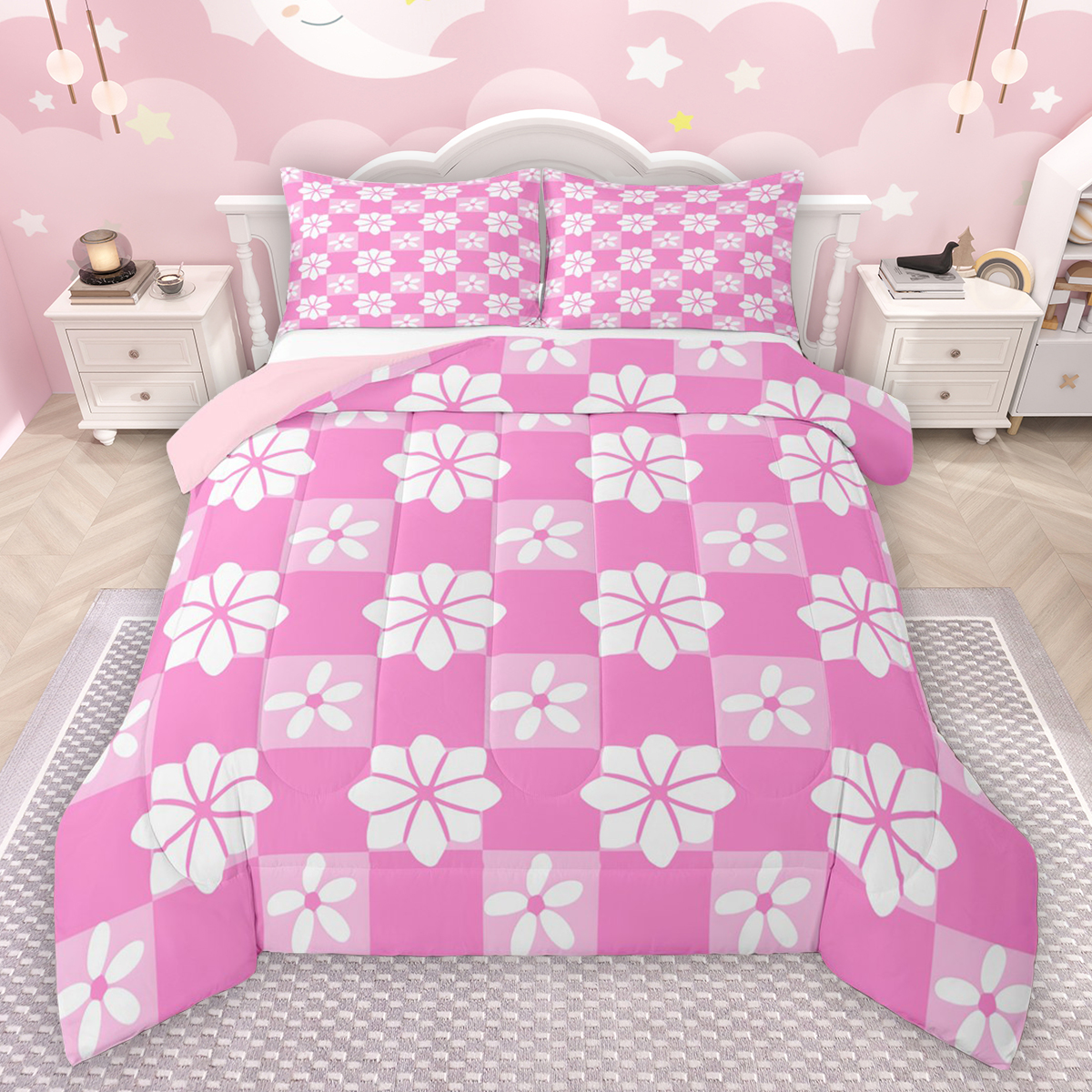 Manfei Cute Cartoon Flowers Full Size Comforter Sets,Lovely Floral ...