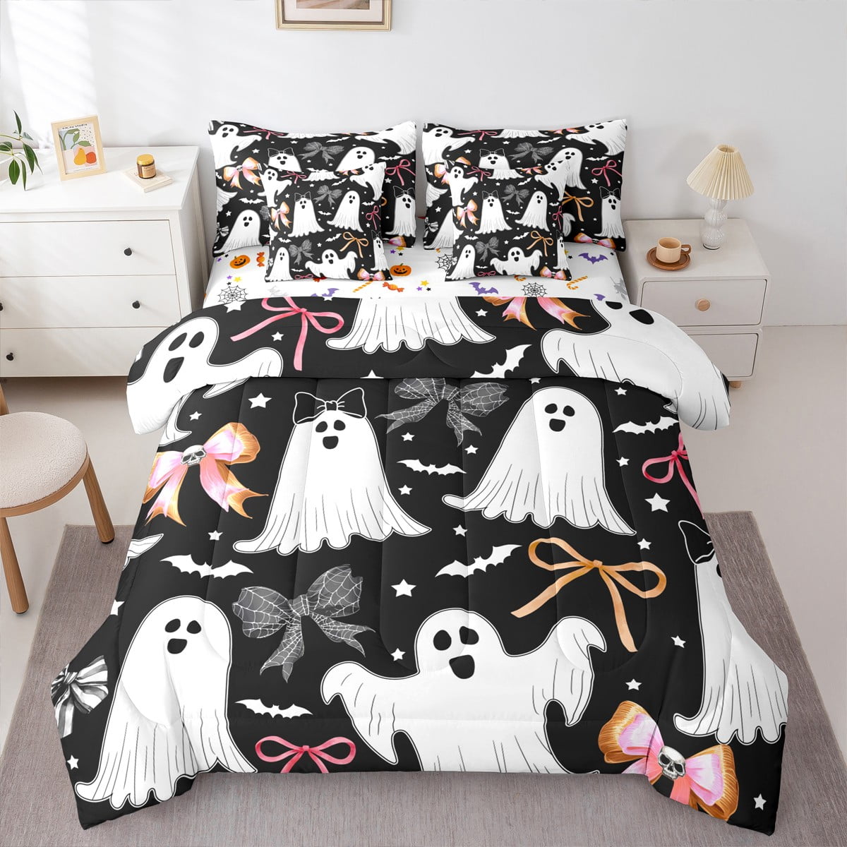 Manfei Cute Cartoon Ghost 7-Piece Twin Bedding Sets,Happy Halloween ...