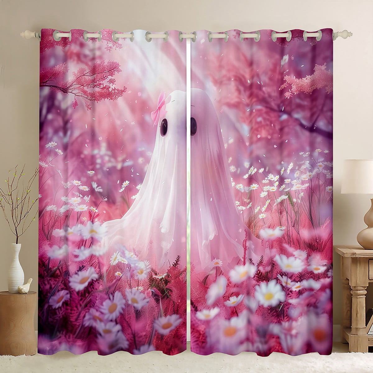 Manfei Cute Cartoon Ghost Blackout Curtains Set of 2 (38x54 Each ...