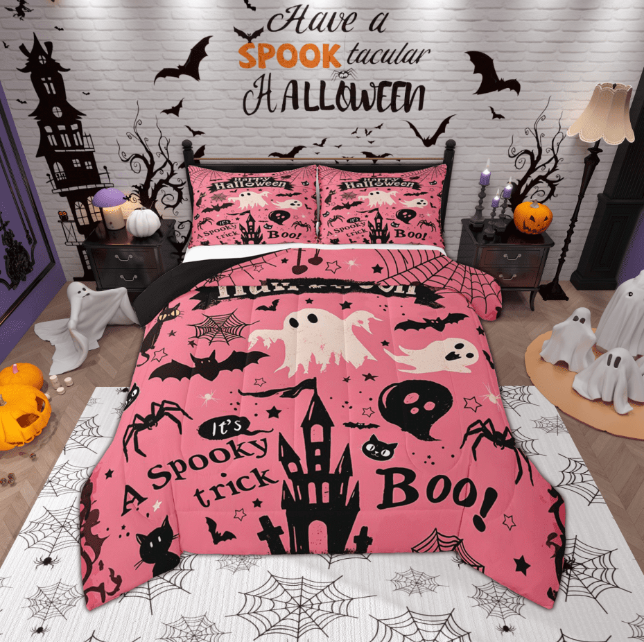Manfei Cute Cartoon Ghost Queen Comforter Set, Spooky Halloween Castle ...