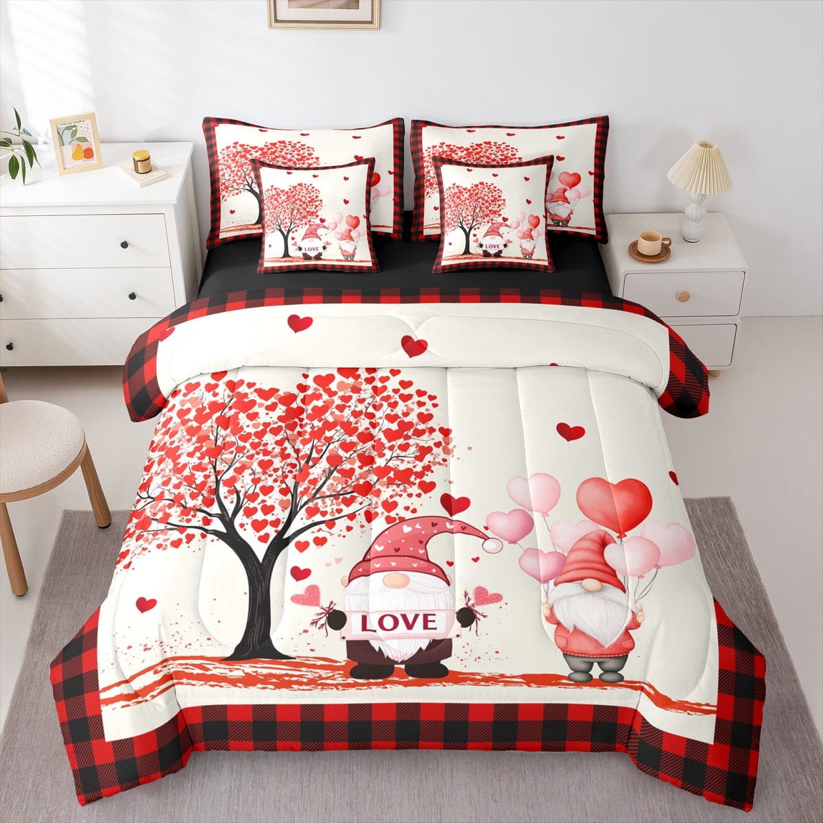 Manfei Cute Cartoon Gnome Twin Bedding Sets 7-Piece,Romatic Valentine'S ...