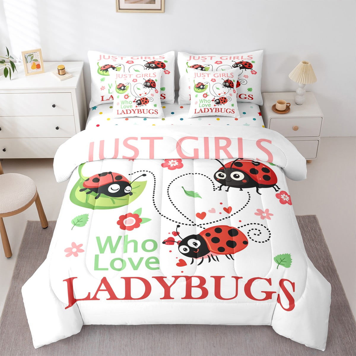 Manfei Cute Cartoon Ladybugs Bedding Comforter Set 7pcs,Country Flower ...