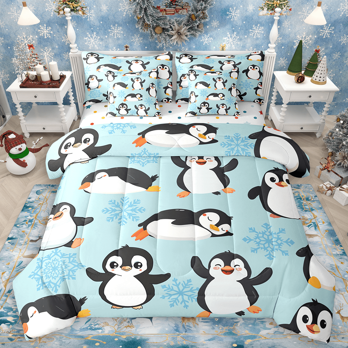 Manfei Cute Cartoon Penguin Bedding Comforter Set 7 Pieces, Kawaii ...
