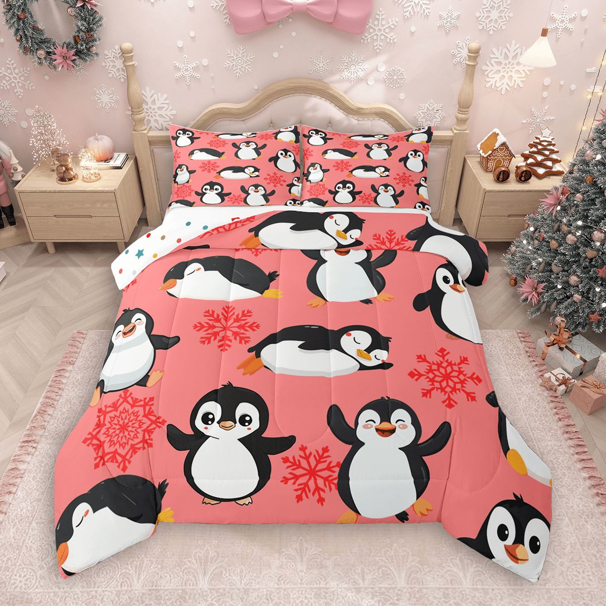Manfei Cute Cartoon Penguin Full Size Comforter Sets 3-Piece, Kawaii ...