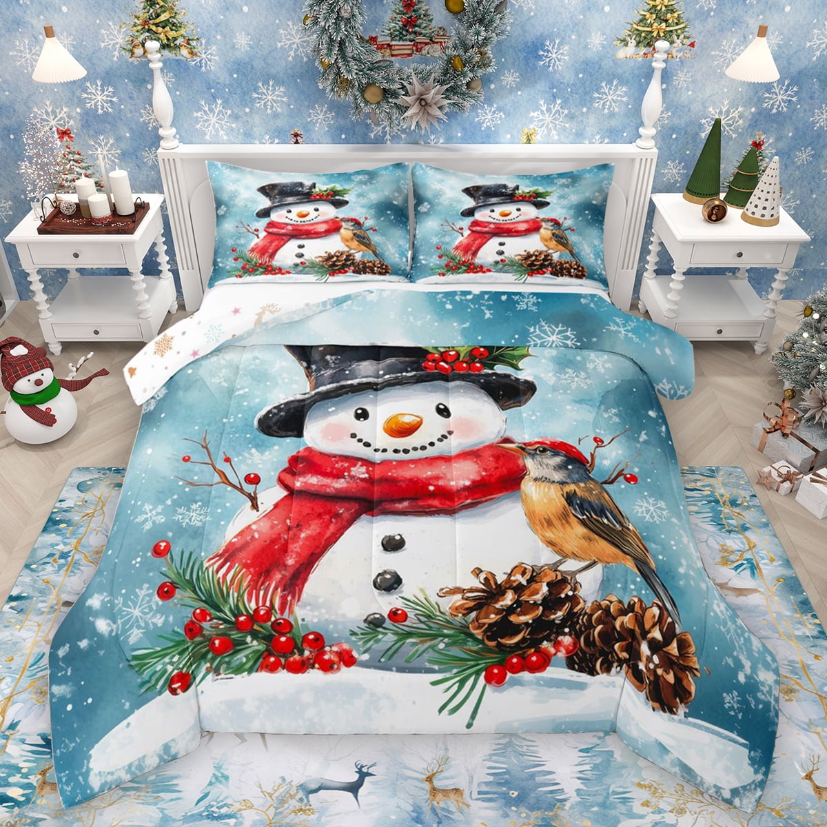 Homewish Cute Cartoon Snowman Bedding Comforter Set, Winter Western ...