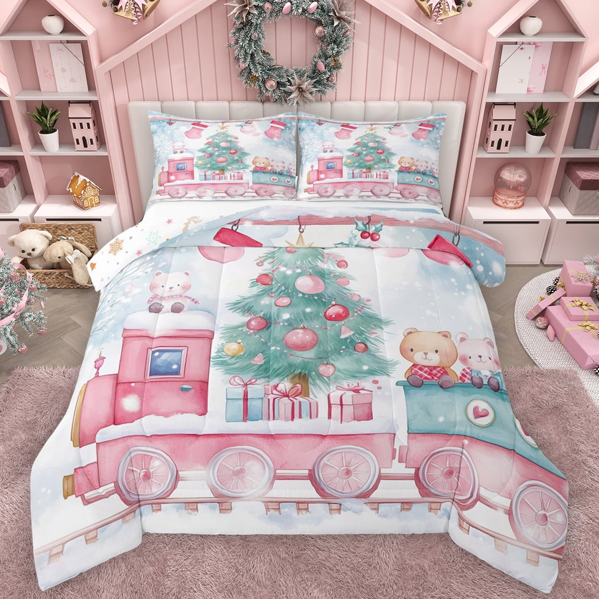 Manfei Cute Cartoon Train Queen Comforter Set,Cute Christmas Tree ...