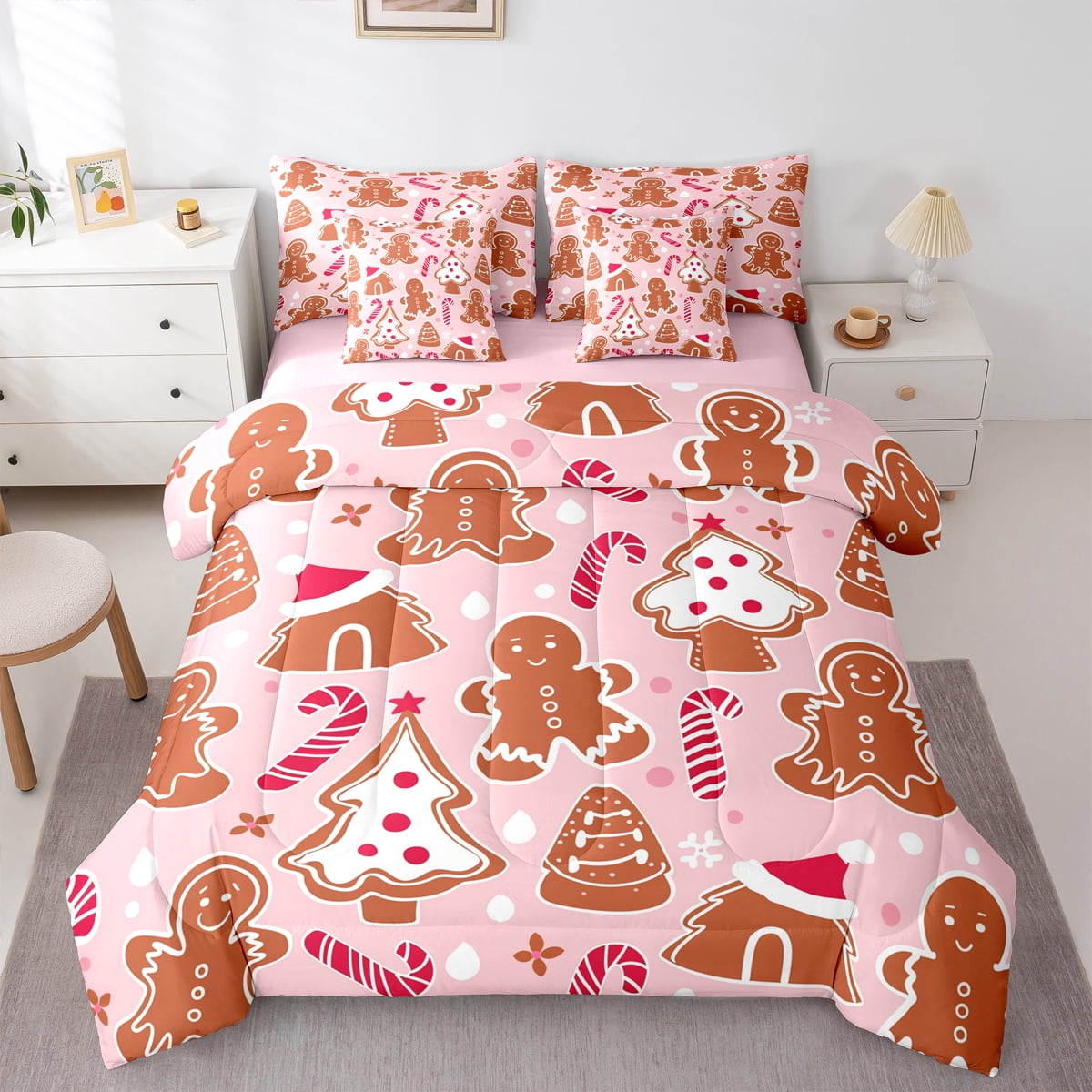 Manfei Cute Christmas Tree 7 Pieces Bedding Comforter Set,Red Candy ...