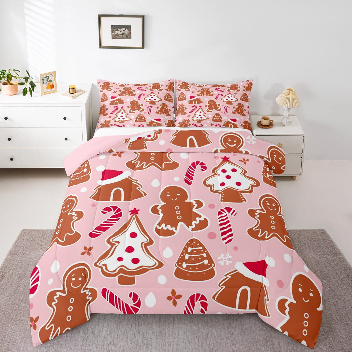 Manfei Cute Christmas Tree Bedding Comforter Set,Red Candy Cane Twin ...