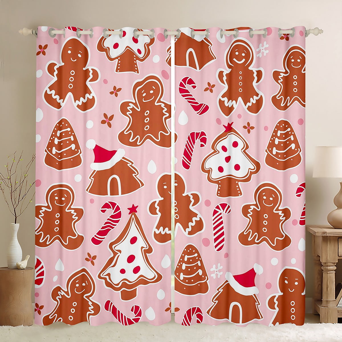 Manfei Cute Christmas Tree Curtains Pack of 2 (42x84 Each),Red Candy ...