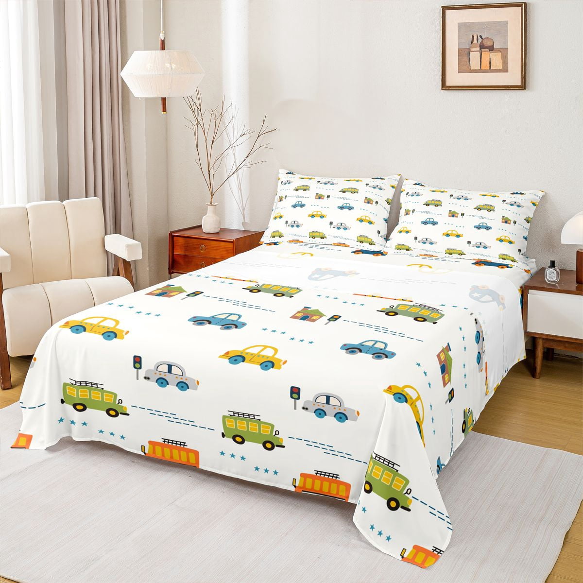 Manfei Cute City Cars Bed Sheets,Boys Friendly Pattern Full Size Sheets ...