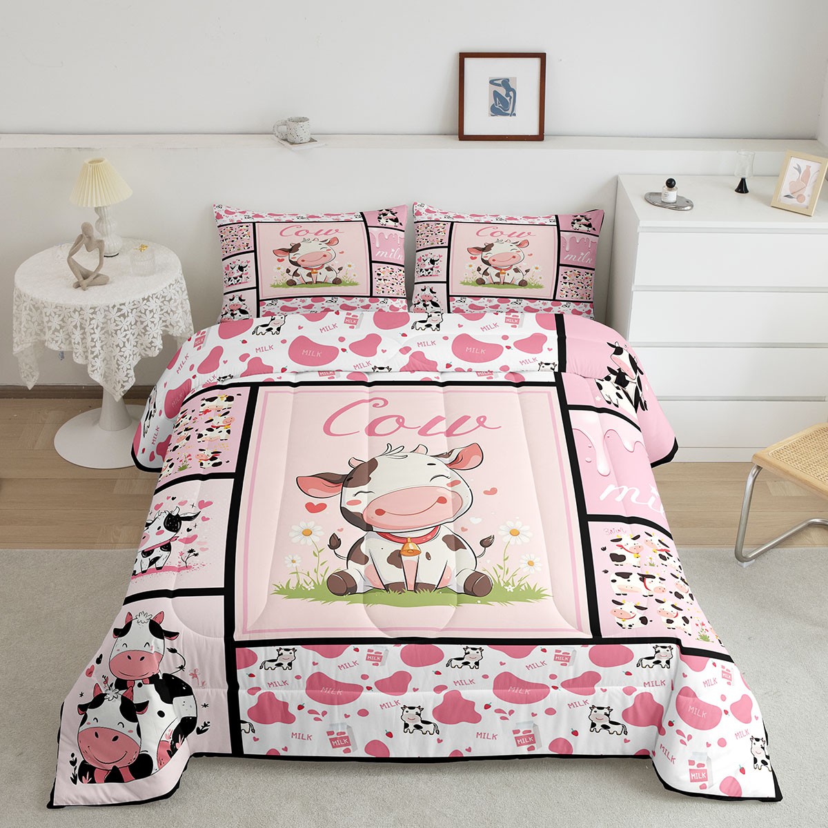 Manfei Cute Cow Bedding Sets Full with Comforter,Farmhouse Farm Animal ...