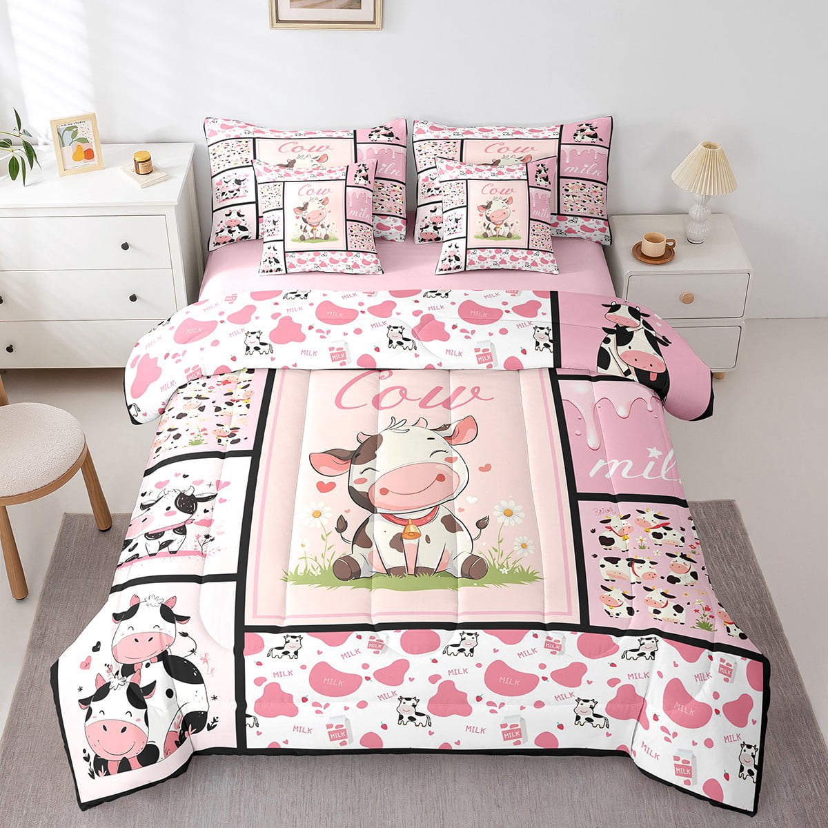 Manfei Cute Cow Bedding Sets Twin Size,Farmhouse Farm Animal Comforter ...