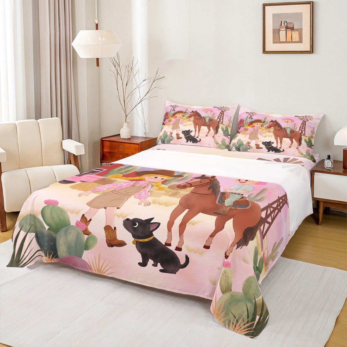 Manfei Cute Cowboy Cowgirl Full Size Sheets,Rustic Western Farmhouse ...