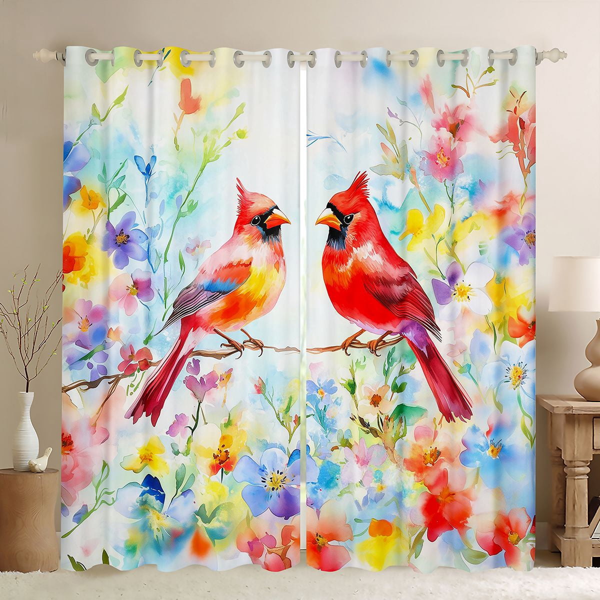 Manfei Cute Cardinals Curtains Pack of 2 (42x84 Each),Colorful Flower ...