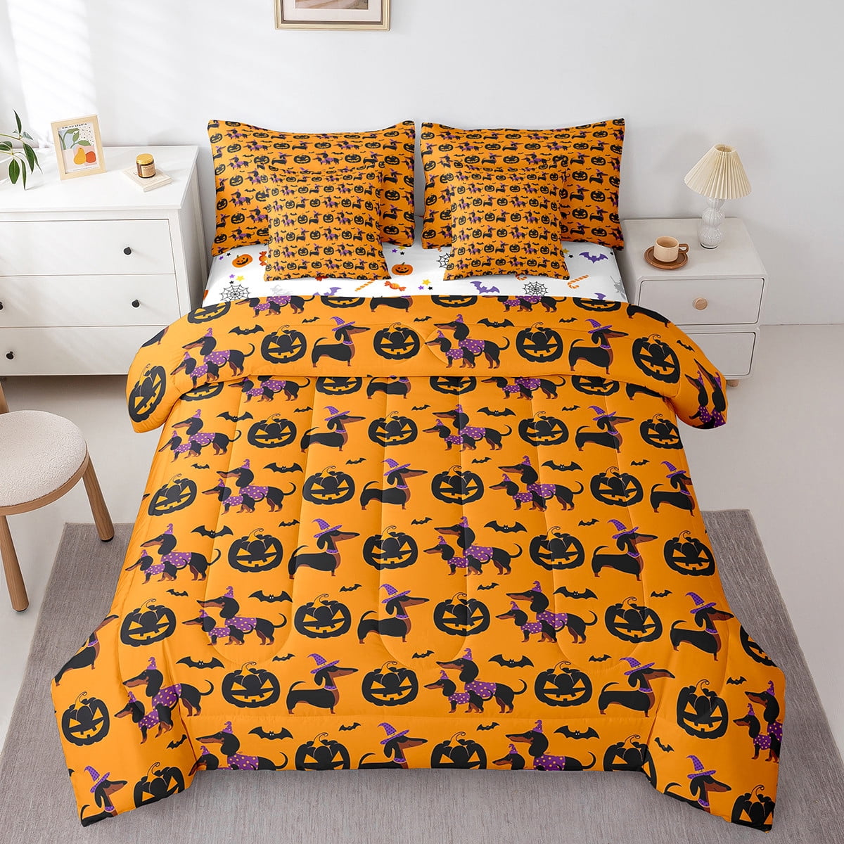 Manfei Cute Dachshund Bedding Twin Size,Purple Witch Hat Comforter Sets ...