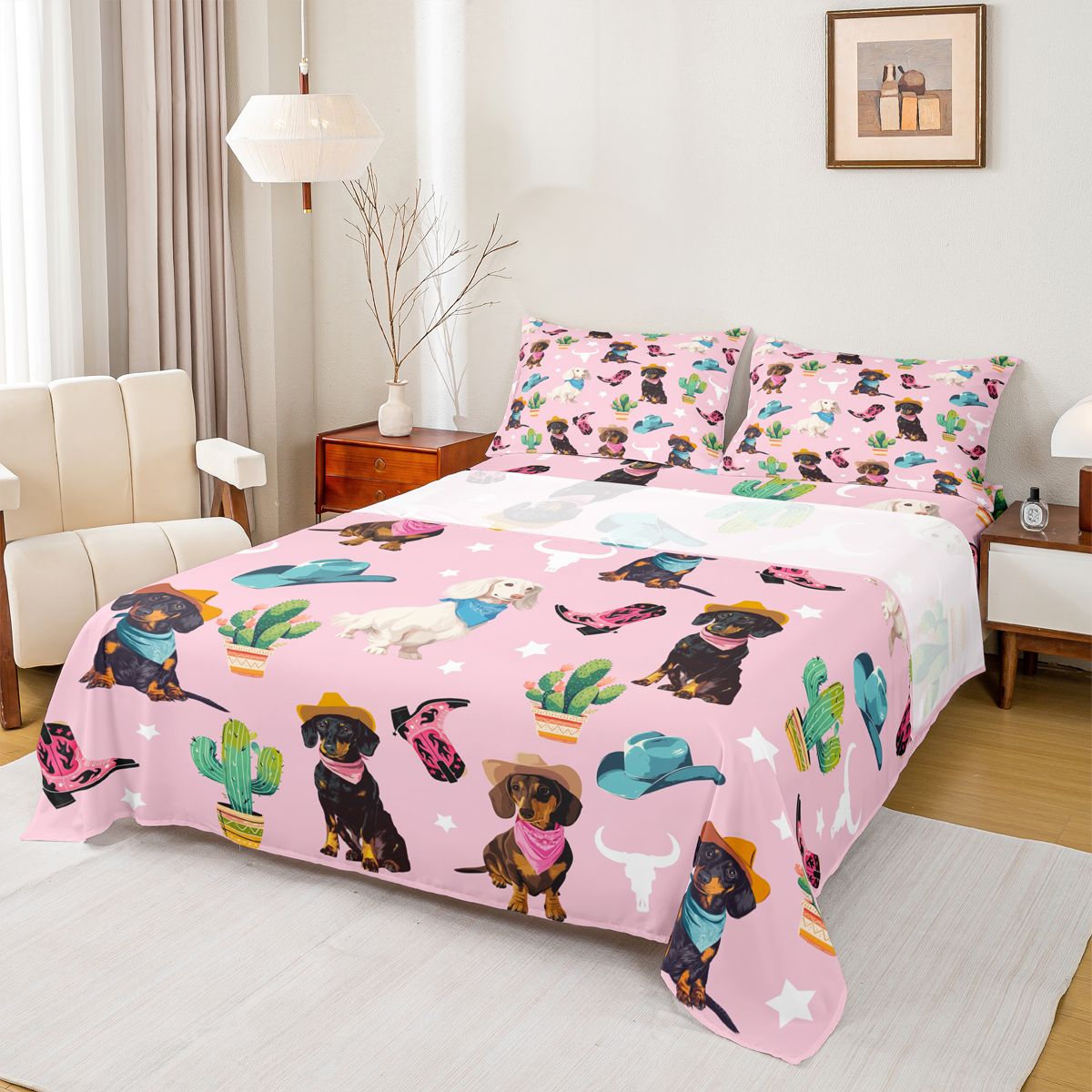Manfei Cute Dachshund Full Size Sheets,Rustic Western Cowgirl Bed ...