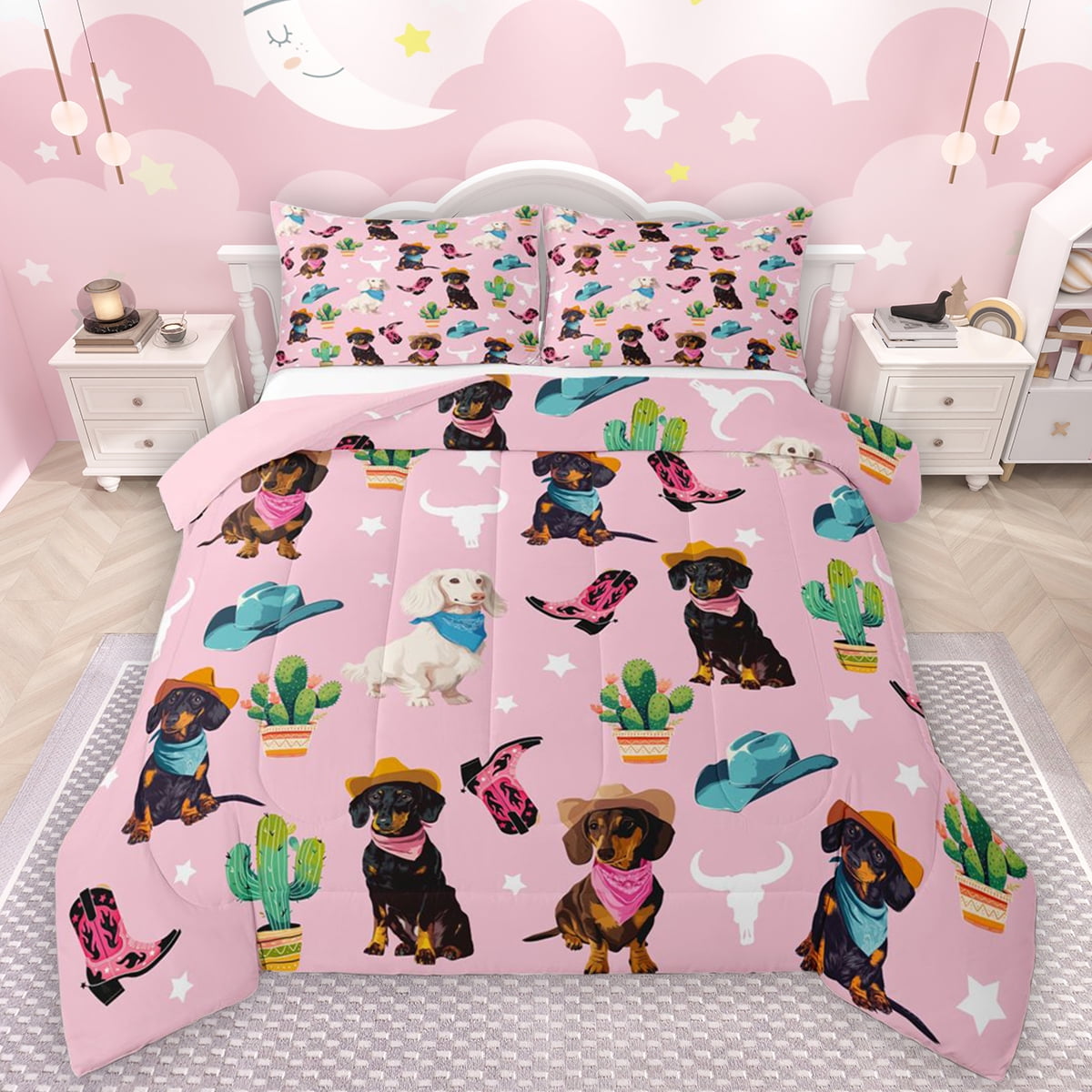 Manfei Cute Dachshund Queen Comforter Set,Rustic Western Cowgirl ...