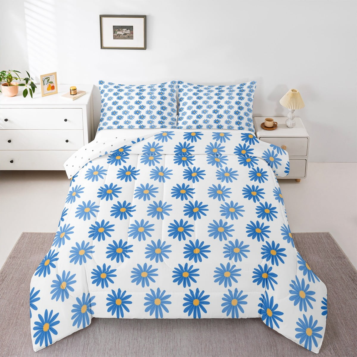 Manfei Cute Daisy Floral Bedding Comforter Set,Cartoon Natural Flower ...