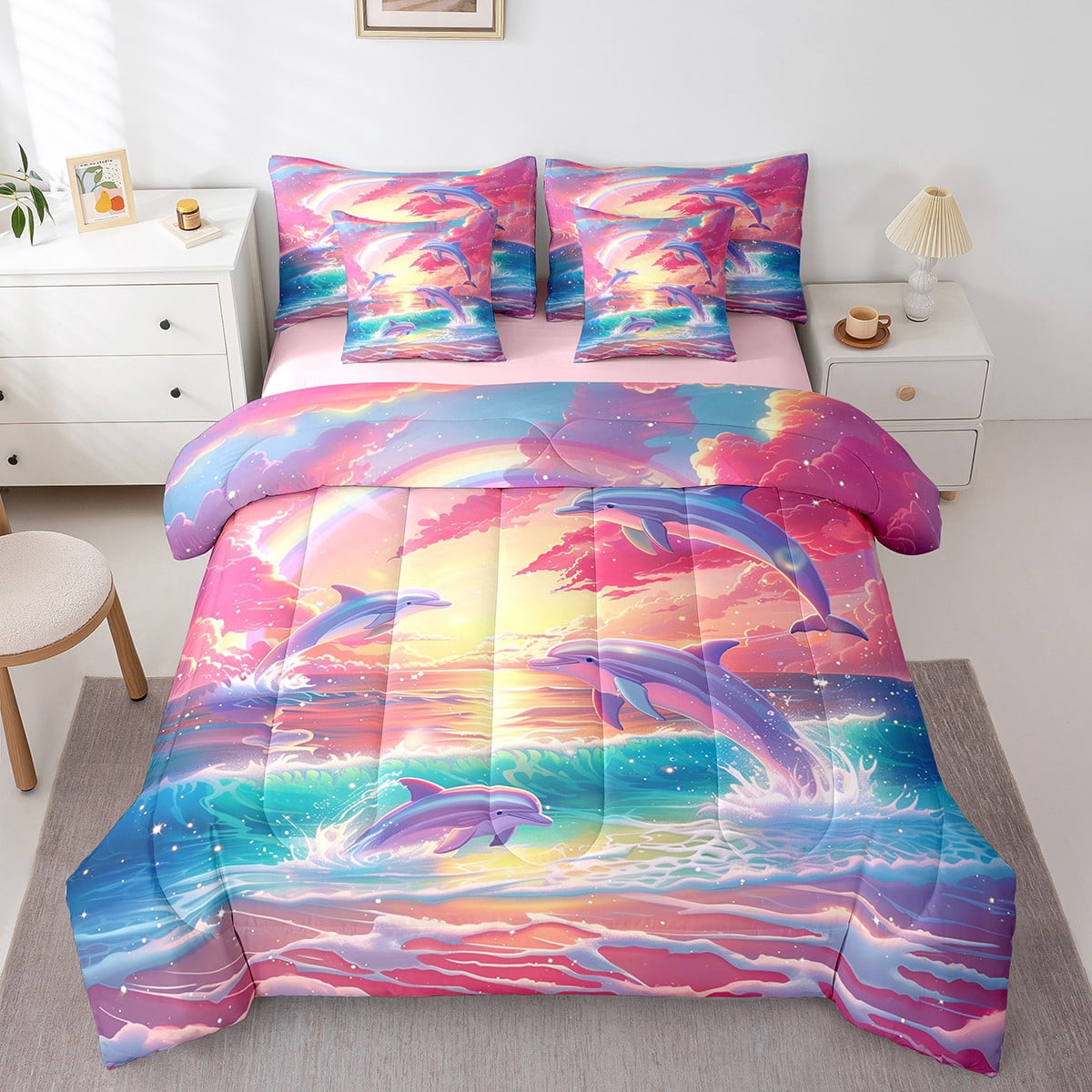 Manfei Cute Dolphin Bedding Sets Twin Size,Ocean Sealife Comforter Sets ...