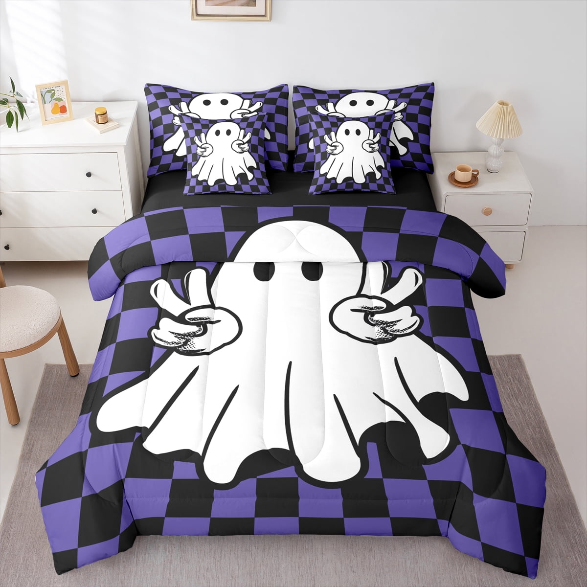 Manfei Cute Ghost 7-Piece Bedding Comforter Set,Happy Halloween King ...
