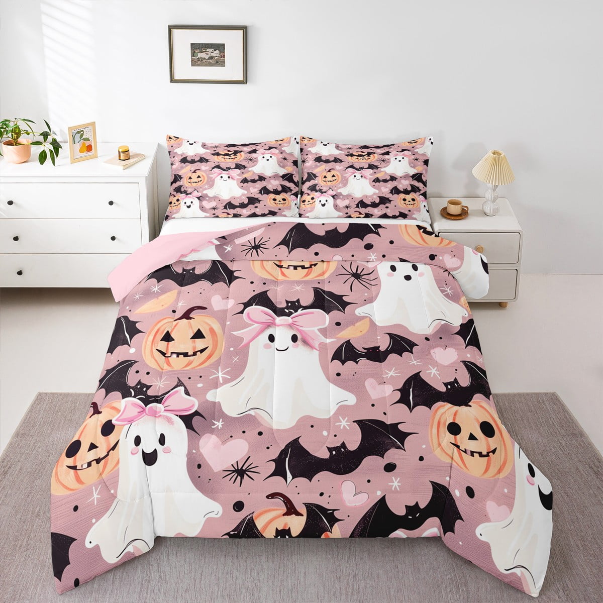 Manfei Cute Ghost Queen Comforter Set,Spooky Halloween Bedding Sets ...