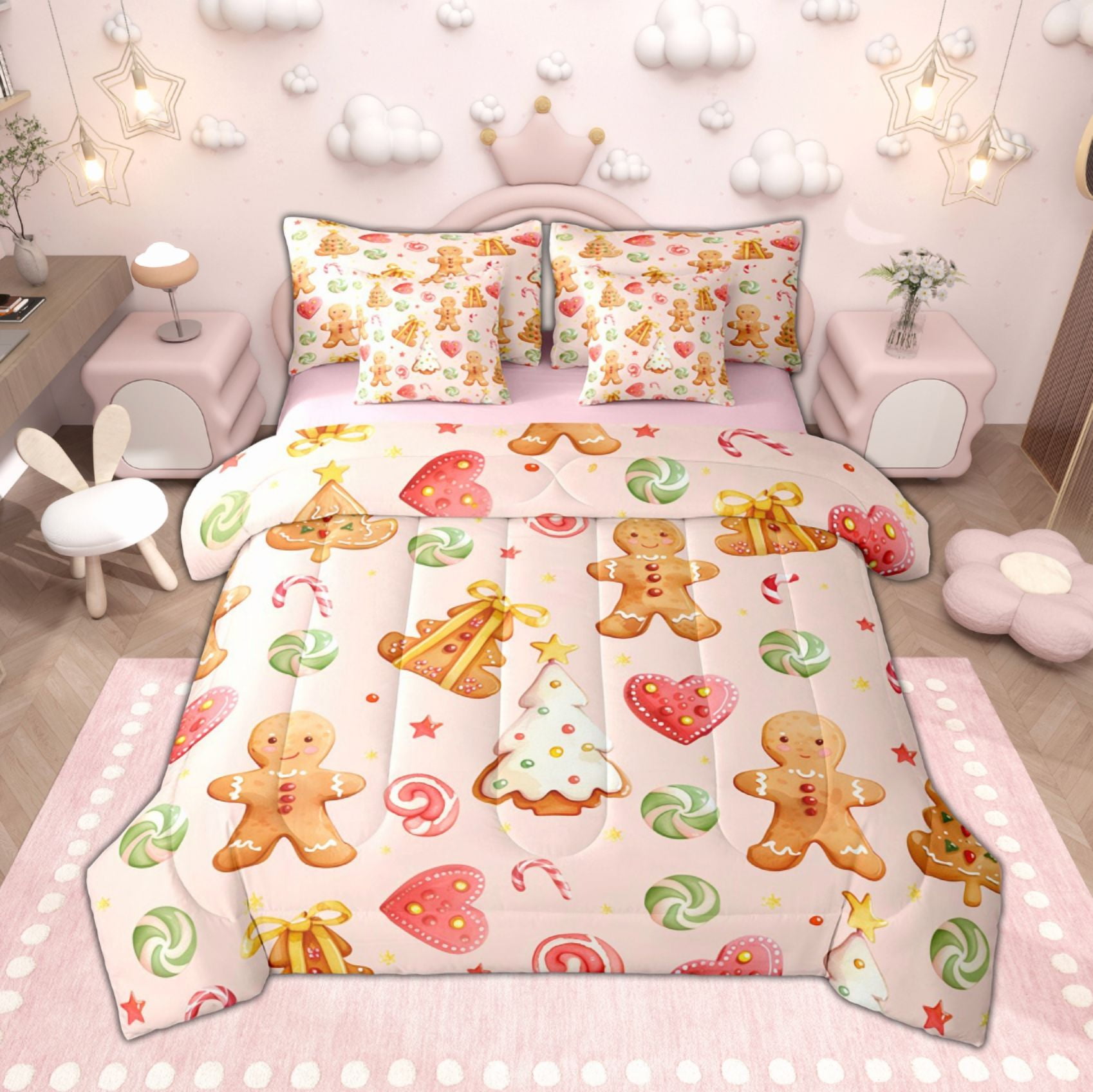 Manfei Cute Gingerbread Bedding Comforter Set 7-Piece for Kids Children ...