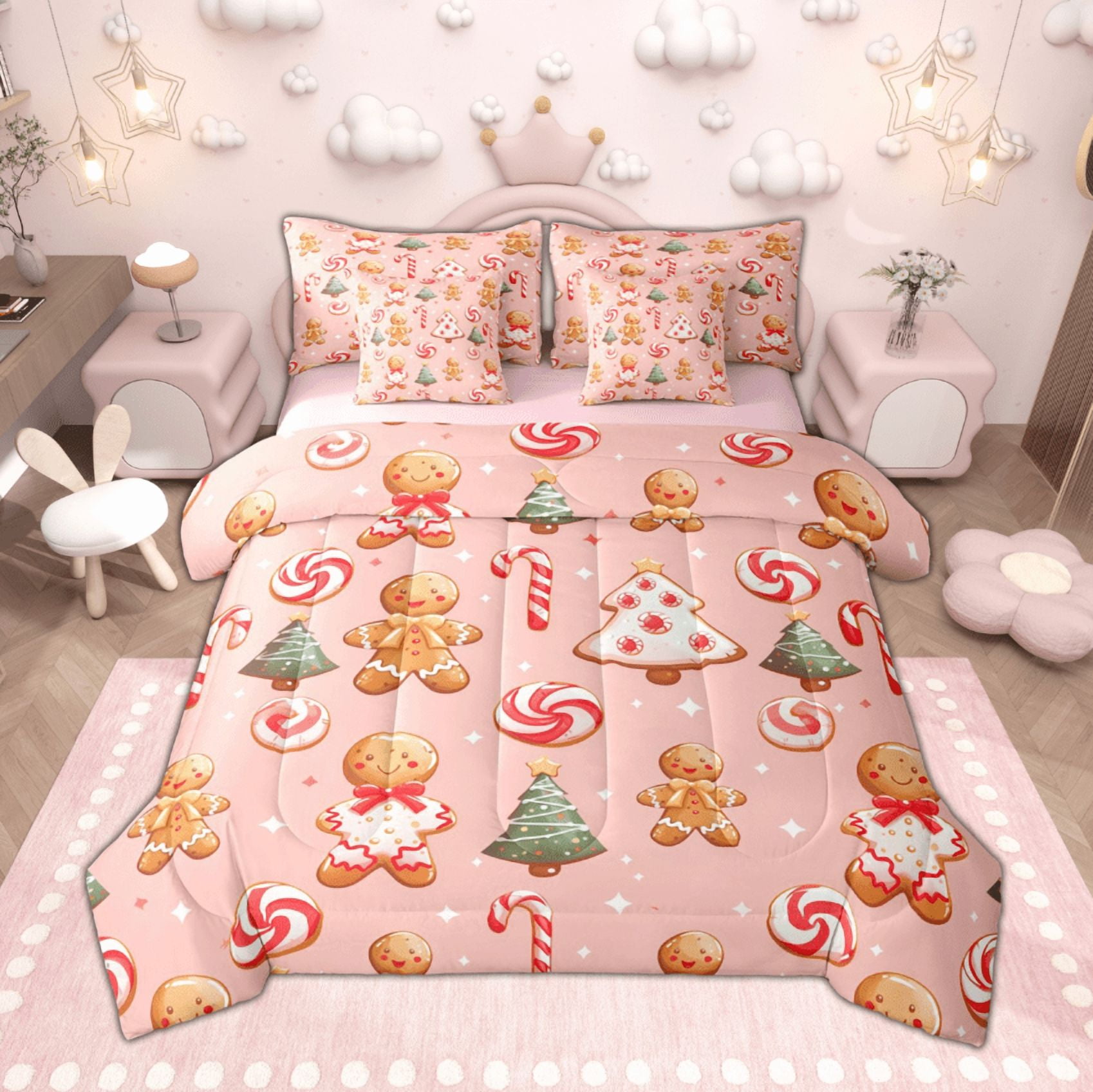 Manfei Cute Gingerbread Bedding Comforter Set 7-Piece for Kids Children ...