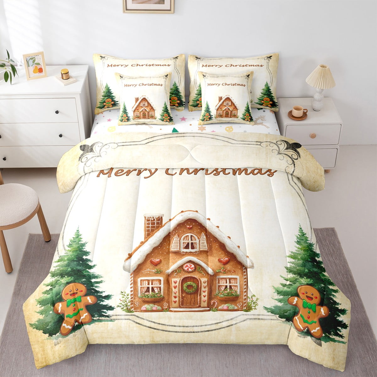 Manfei Cute Gingerbread House 7-Piece Bedding Comforter Set,Christmas ...